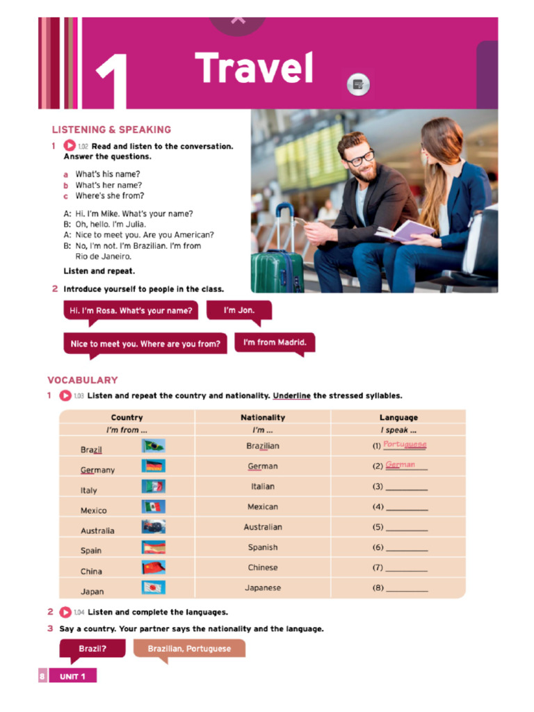 English Book Level A1 - Unit 1 | PDF