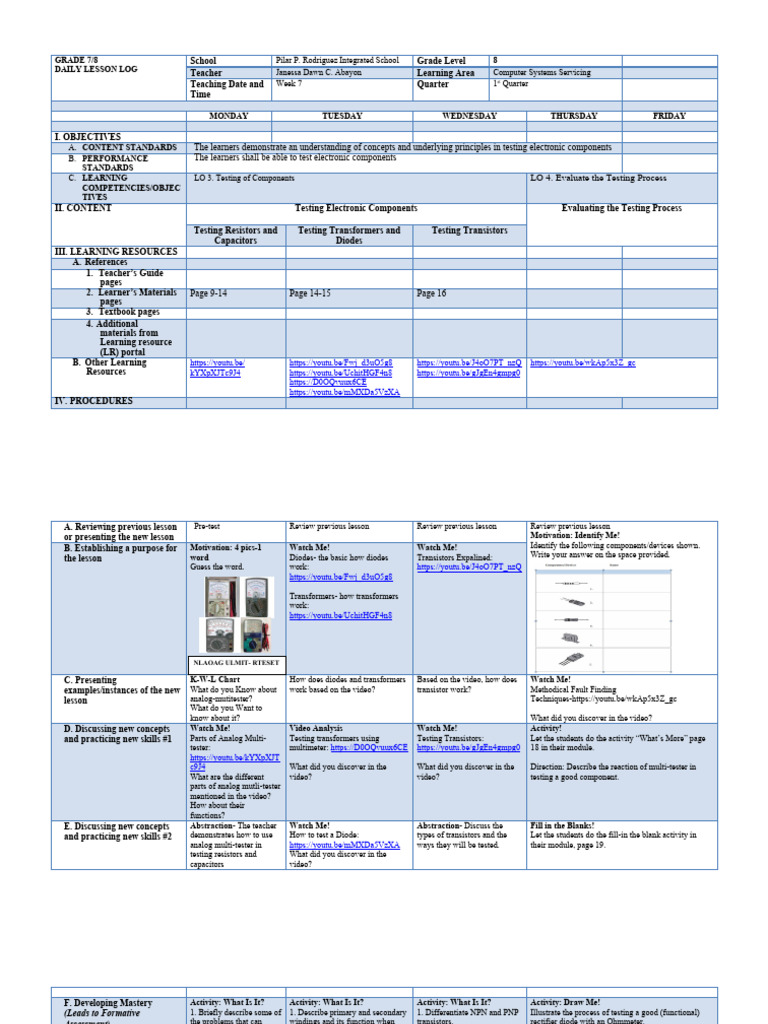 DLL CSS EXPLORATORY Week 8 | PDF | Learning | Resistor