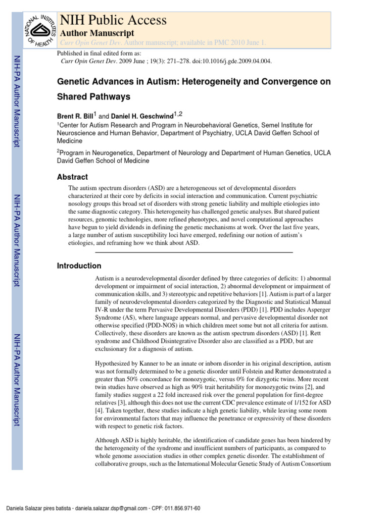 Genetic Advances in Autism- Heterogeneity and Convergence on Shared Pathways | PDF | Autism ...