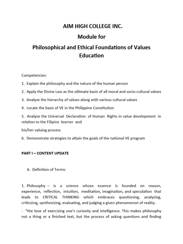 Philosophical and Ethical Aspect of Values Education Module | PDF | Natural Law | Morality
