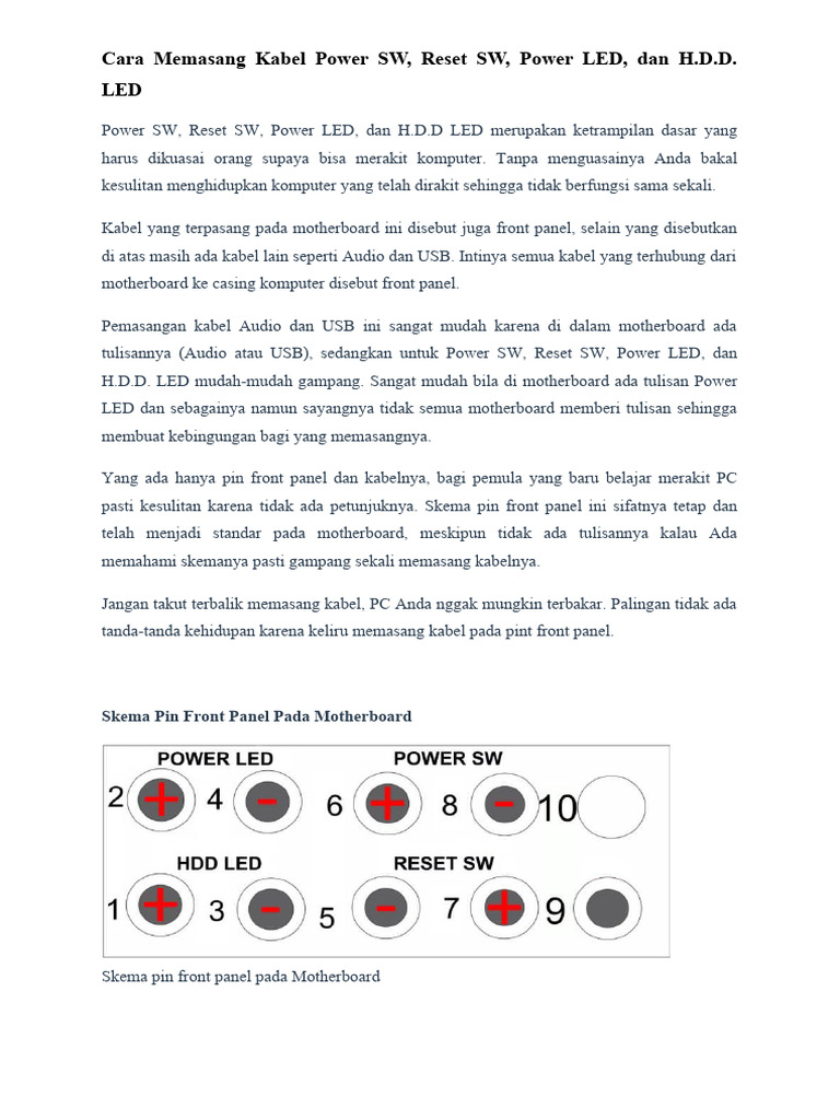 Panduan Pasang Kabel Front Panel PC | PDF | Komputer