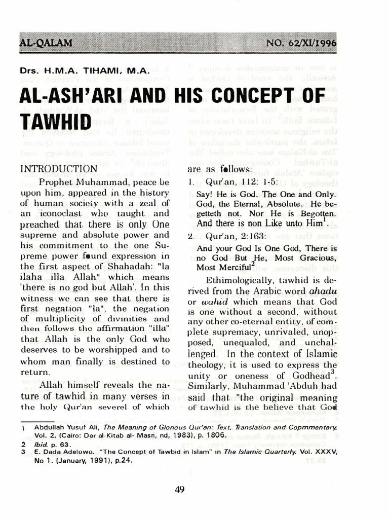 Al-Ash'ari's Concept of Tawhid Explained | PDF | Tawhid | God In Islam
