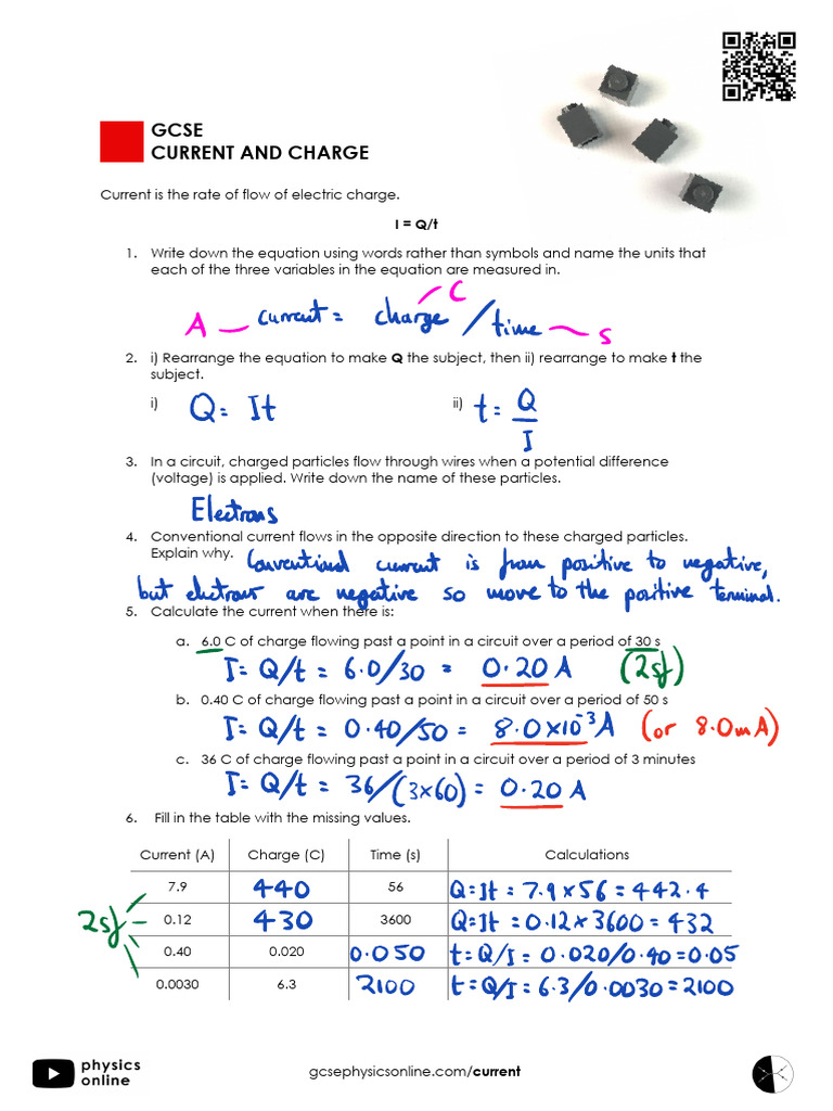 GCSE Current and Charge Answers | PDF | Electric Charge | Electrical ...
