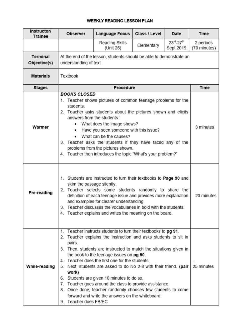 Ele Unit 25 Reading Lesson Plan | PDF | Lesson Plan | Pedagogy