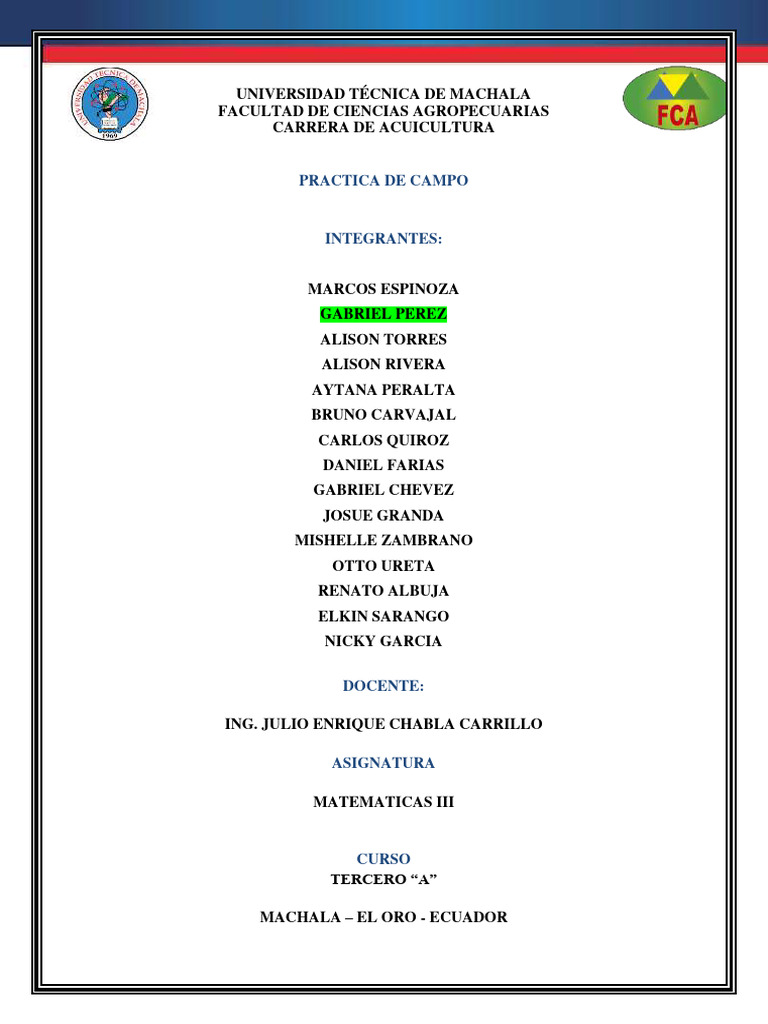 Informe de Practica de Campo Matematica III | PDF
