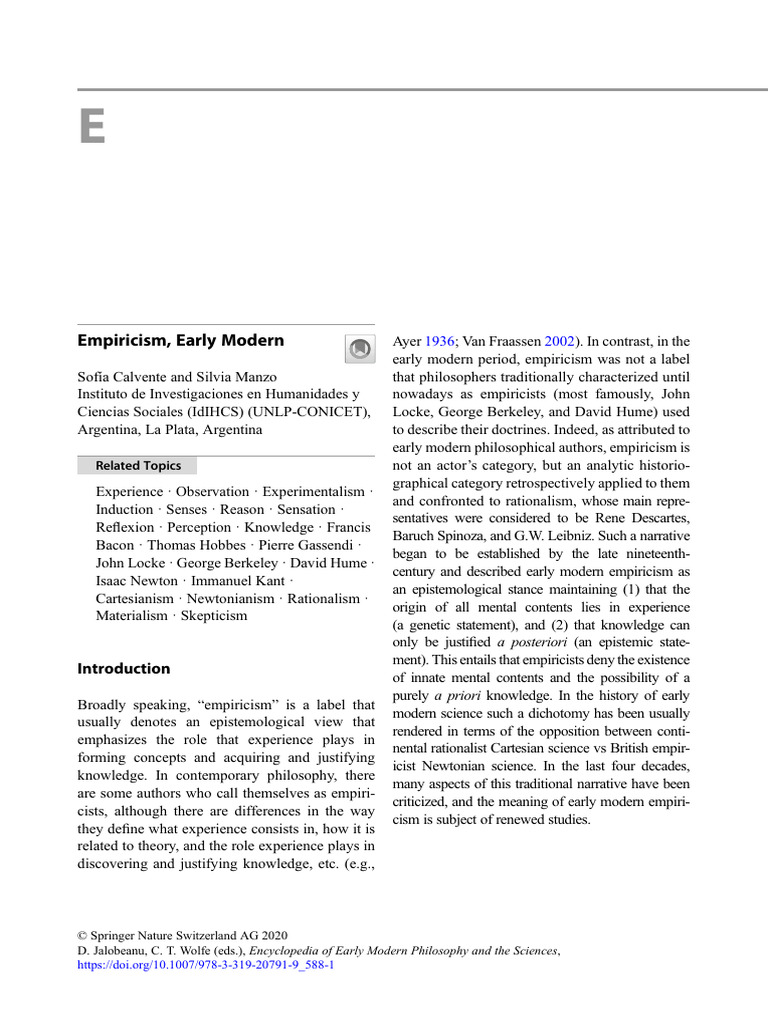 Early Modern Empiricism - Calvente Manzo | PDF | Empiricism | Idea
