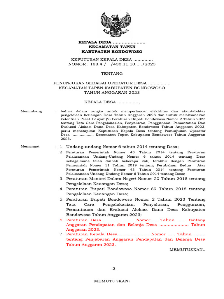 5 SK Operator Desa Non Perangkat | PDF