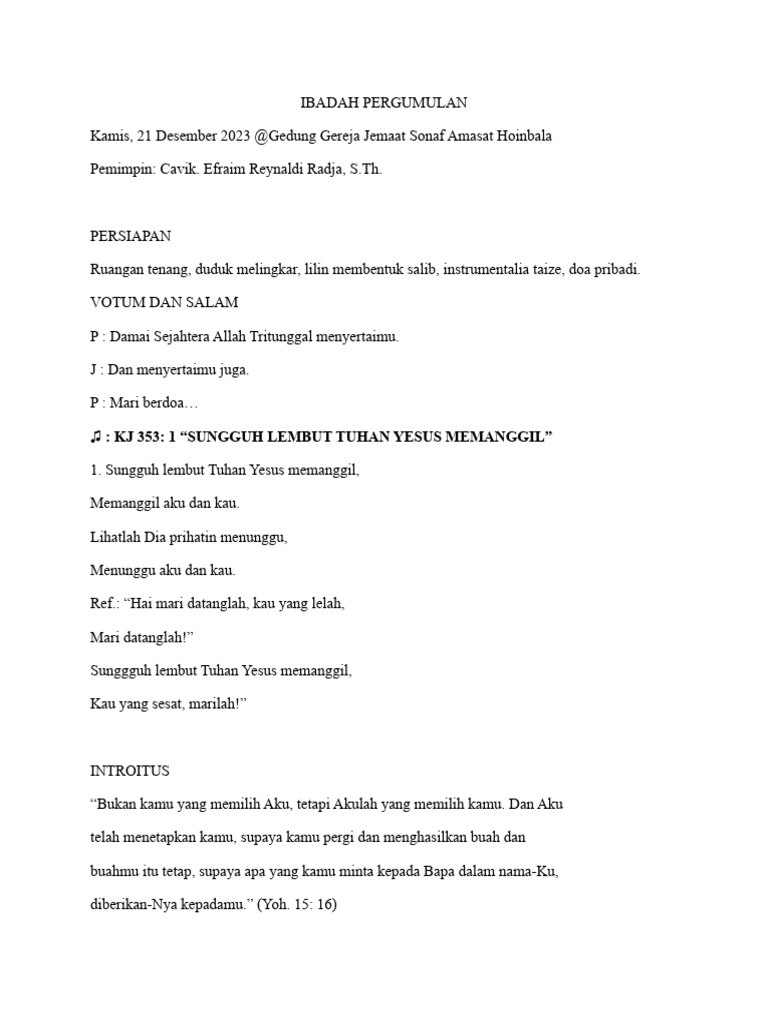 IBADAH PERGUMULAN - Rey Radja | PDF