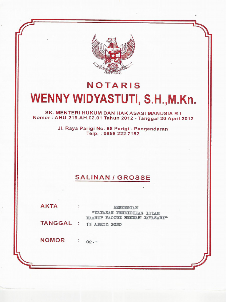 Akta Notaris Yayasan Faozul Hikmah | PDF