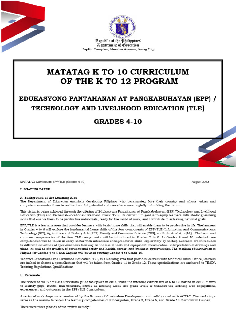 Final Matatag Epp Tle CG 2023 Grades 4 10 | PDF | Educational Technology | Learning