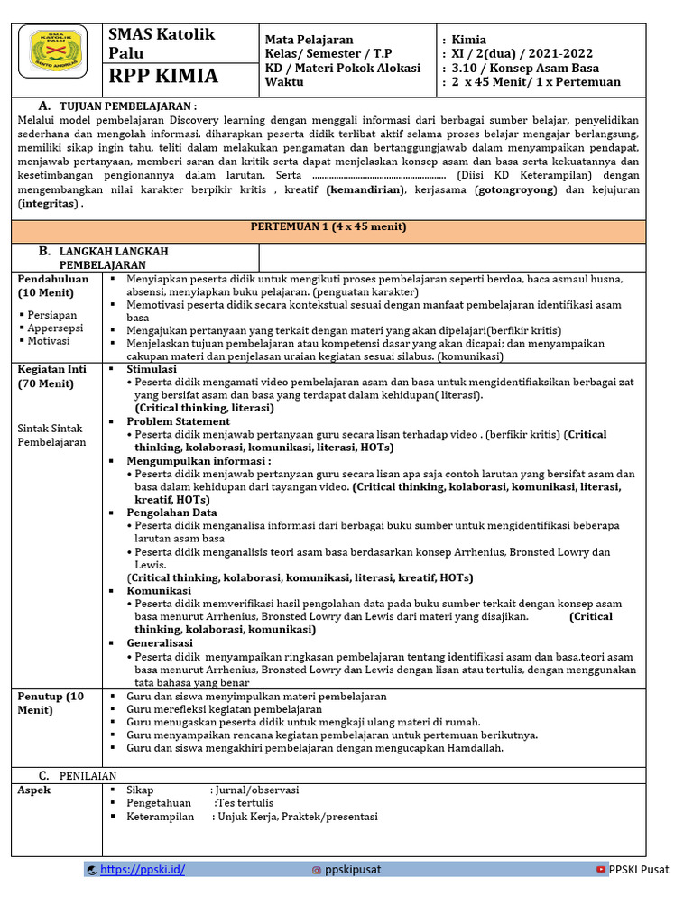 RPP Kelas XI - KD 3.10 Konsep Asam Basa | PDF