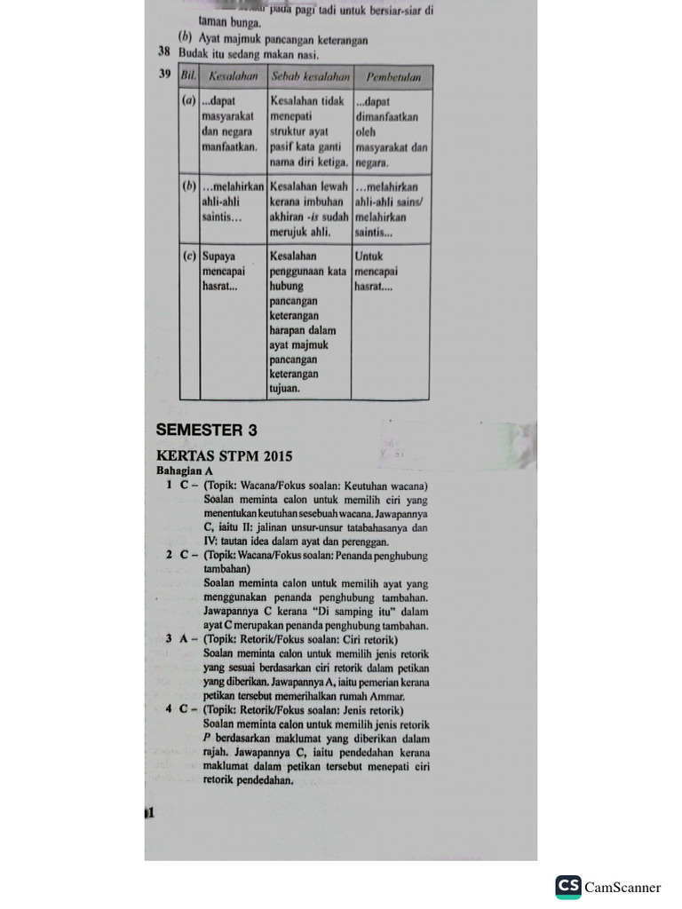 Skema Jawapan BM Sem 3 2015-2020 | PDF
