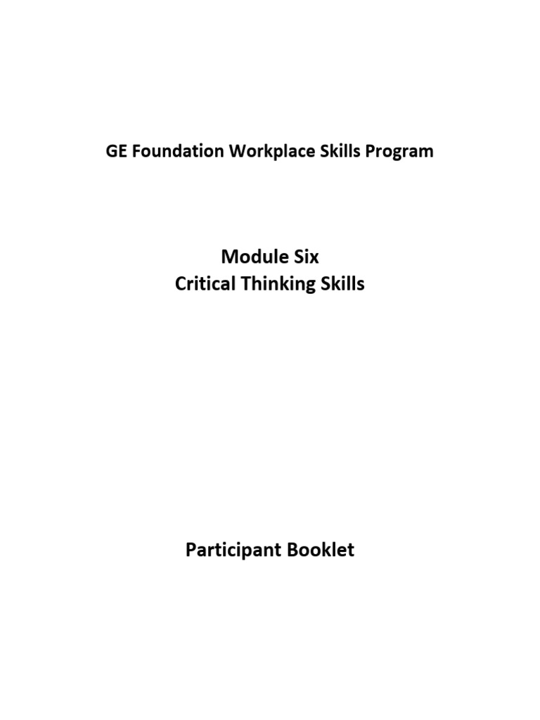 Module 6 - Critical Thinking Participant Booklet v4 | PDF | Critical ...
