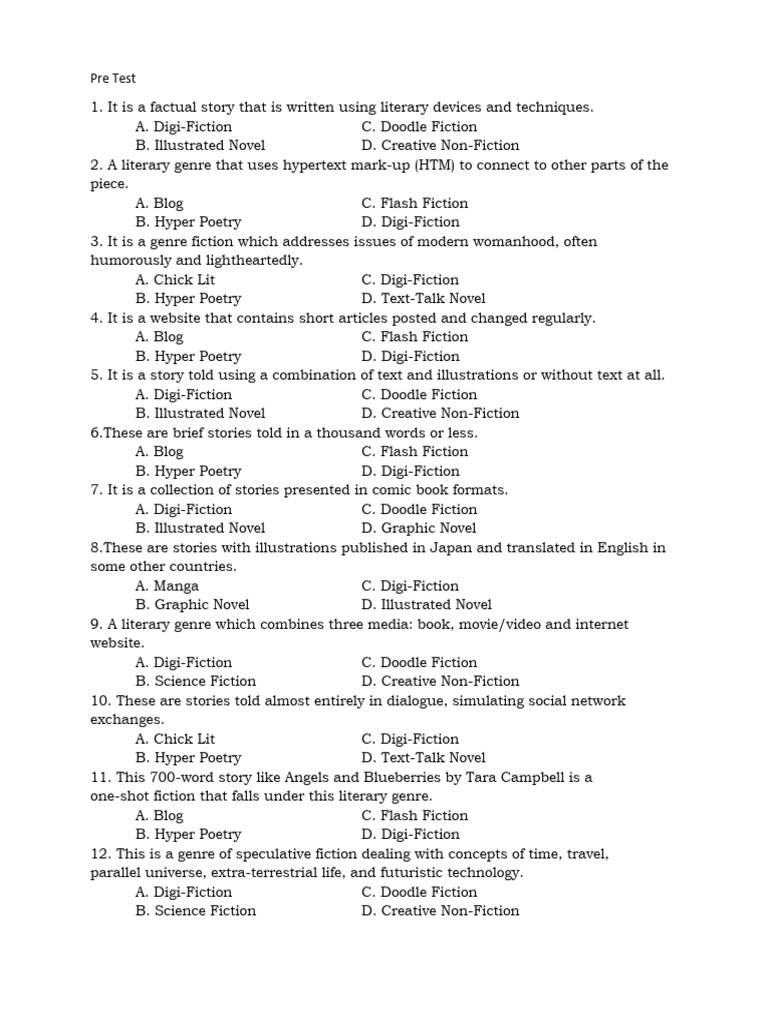 Pre Test and Post Test | PDF | Creative Nonfiction | Science Fiction