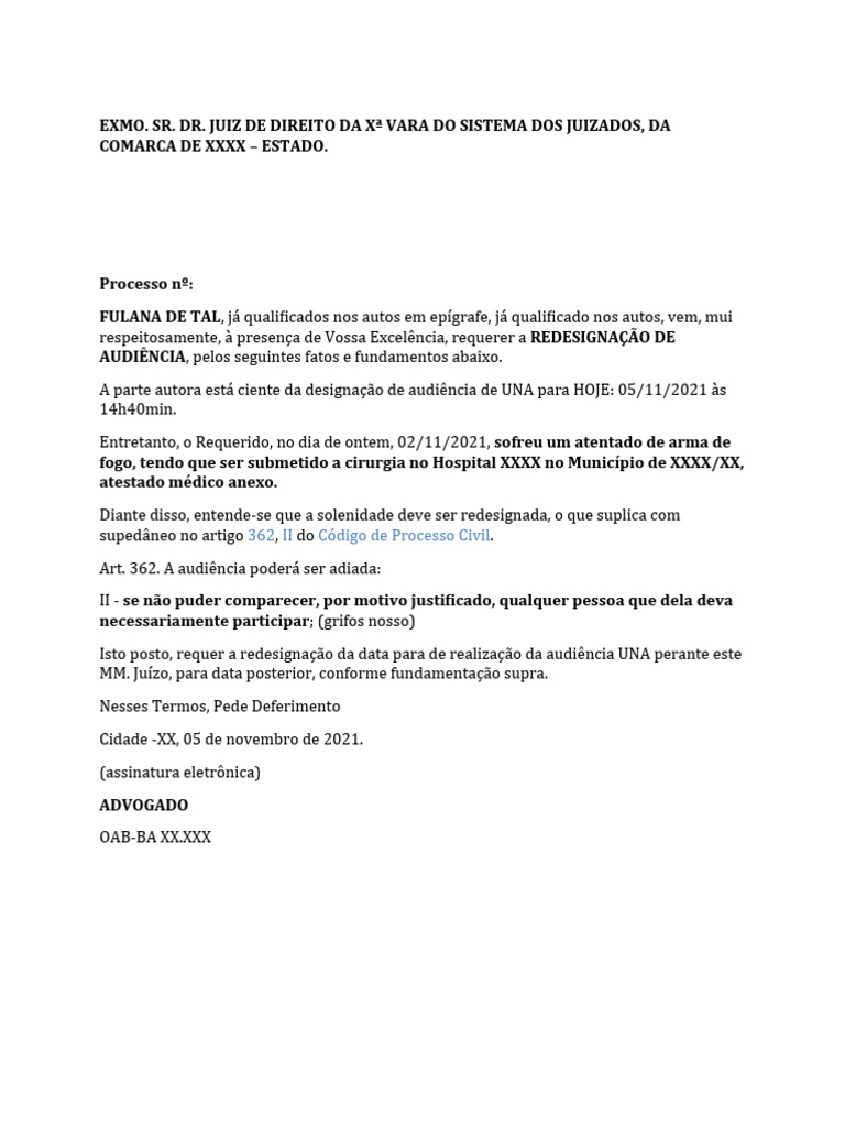 Modelo Peticao de Redesignacao de Audiencia | PDF