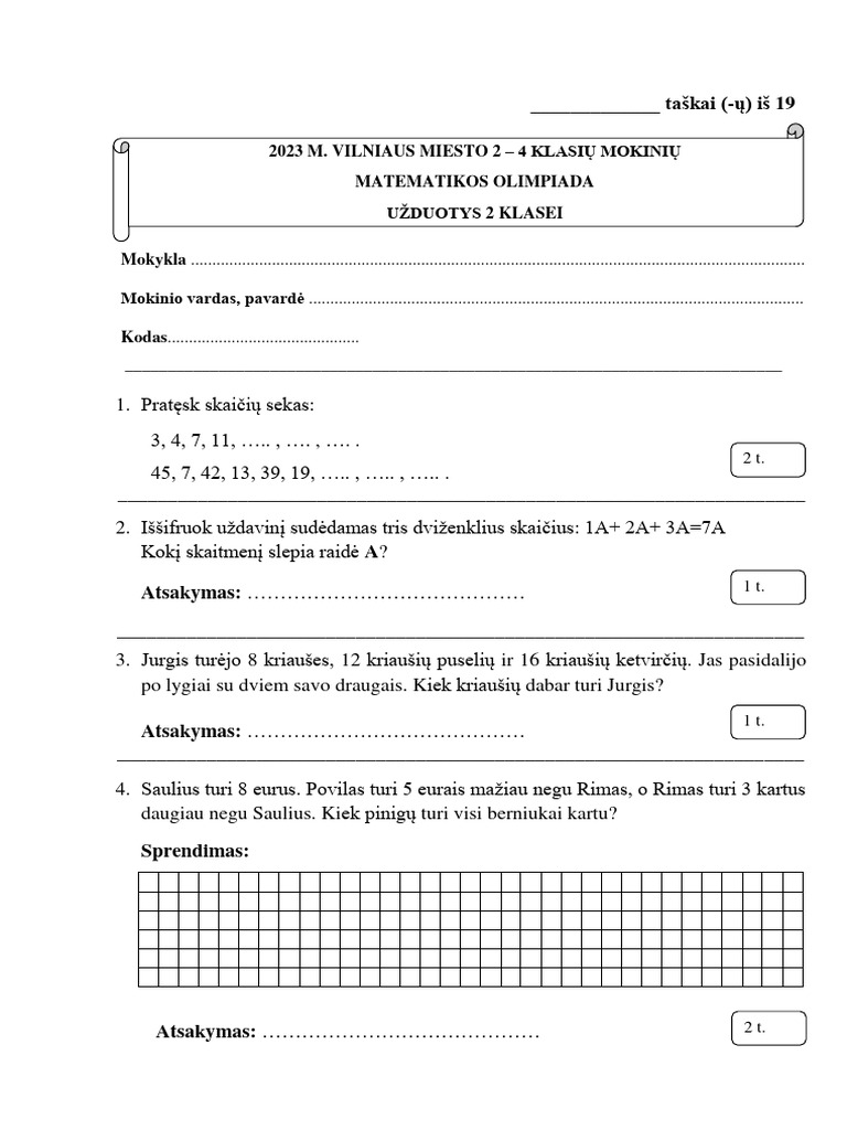 Uzduotys 2 Kl. Lietuviu K. | PDF