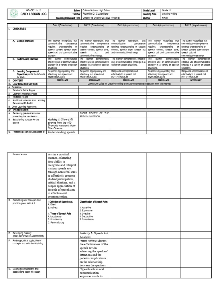 Oral Communication DLL Week 8 | PDF | Learning | Human Communication