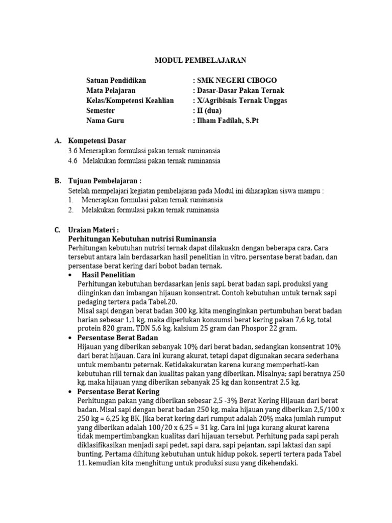 Modul Dasar Pakan Ternak 3 | PDF