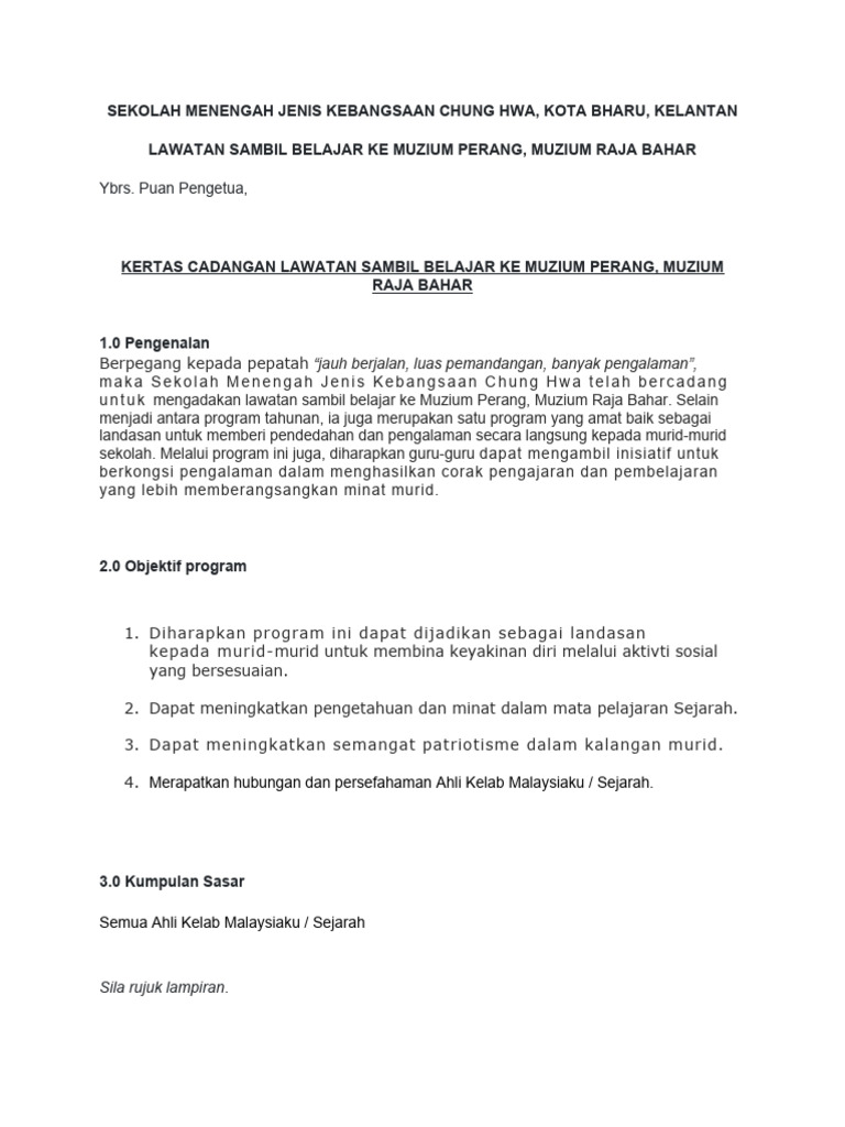 Kertas Kerja Lawatan Kelab Malaysiaku | PDF