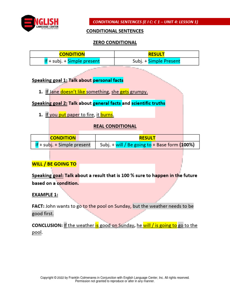 Conditional Sentences - Lesson 1 | PDF