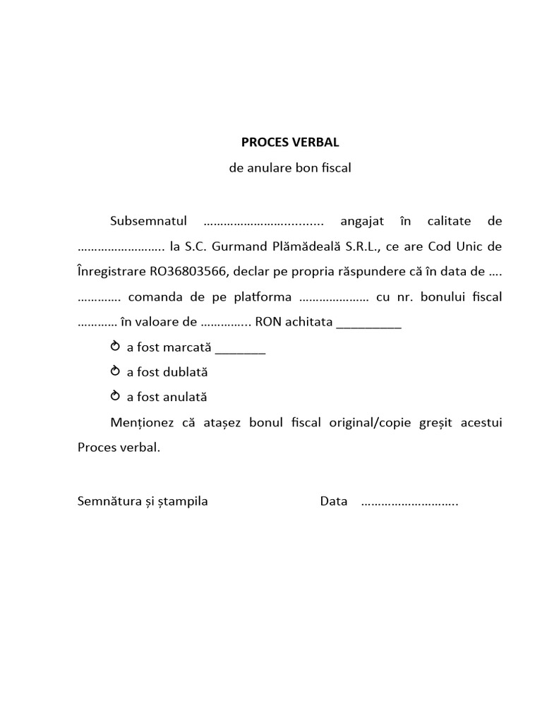 Proces Verbal Bon Gresit Blank | PDF