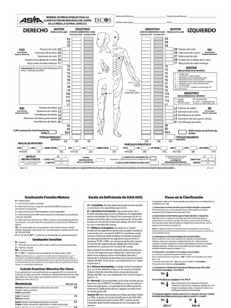 Clasificacion ASIA Lesion Medular | PDF