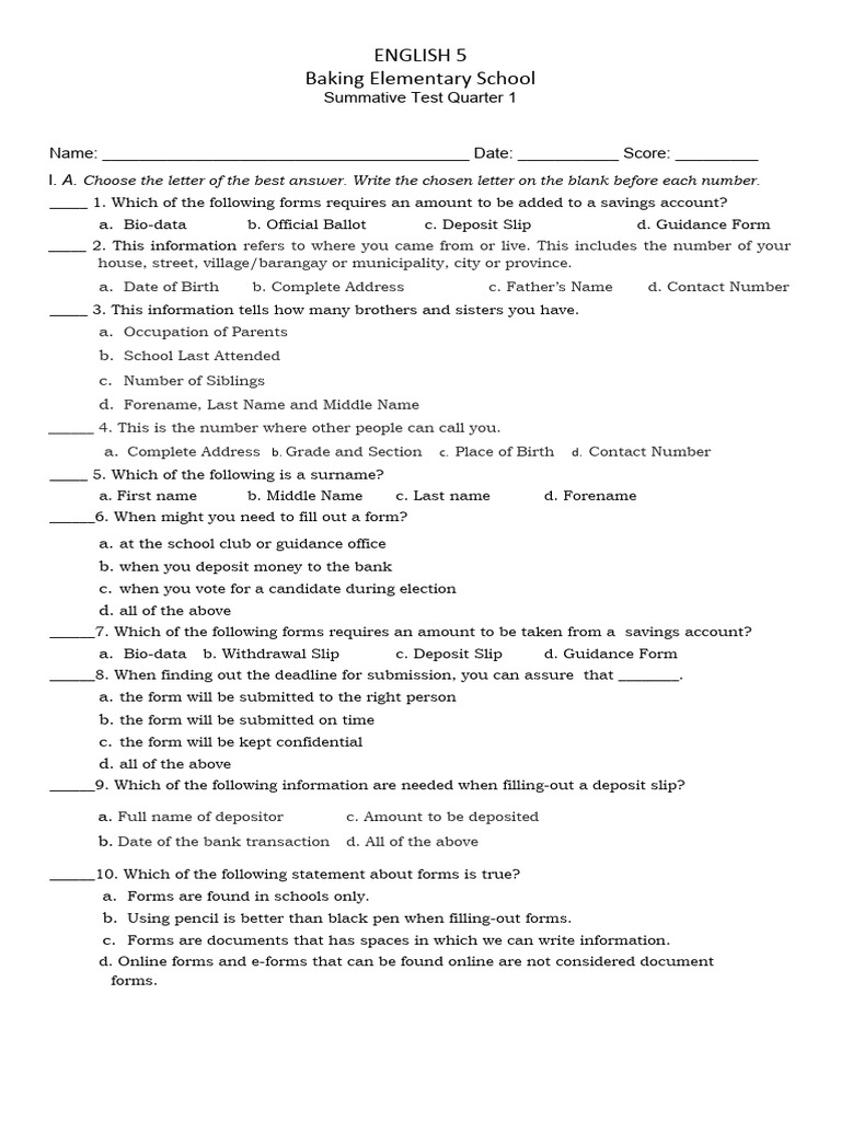 Grade 5 Summative Test in English Modules 1-3 | PDF