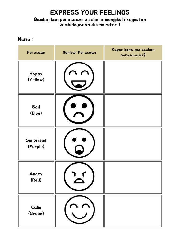 Express Your Feelings Coloring Worksheet in Black White Simple Style ...
