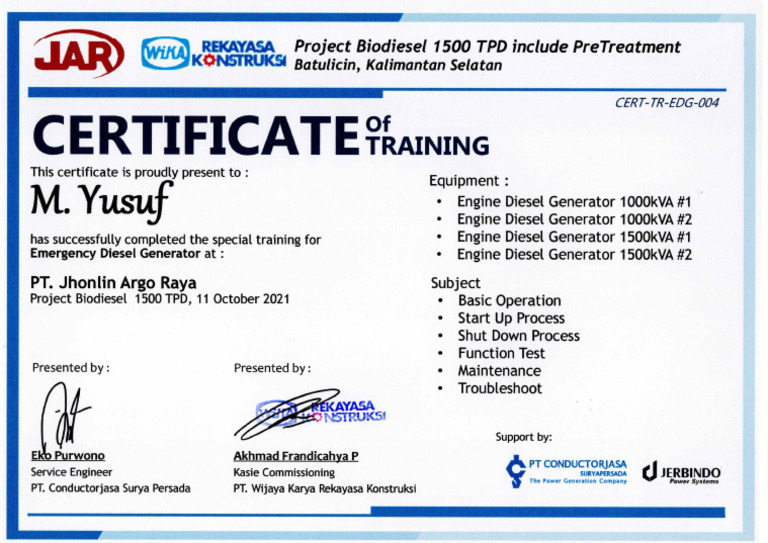 Sertifikat Training EDG Yusuf | PDF
