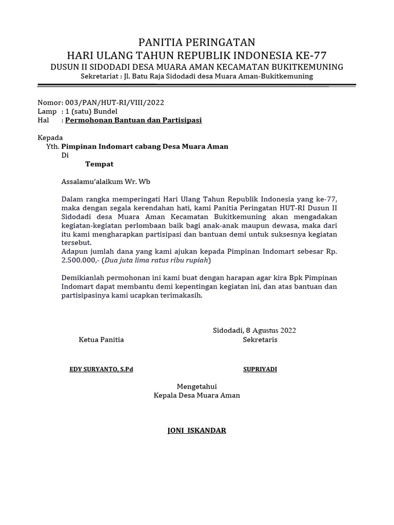 SUrat Tugas Panitia HUT RI | PDF