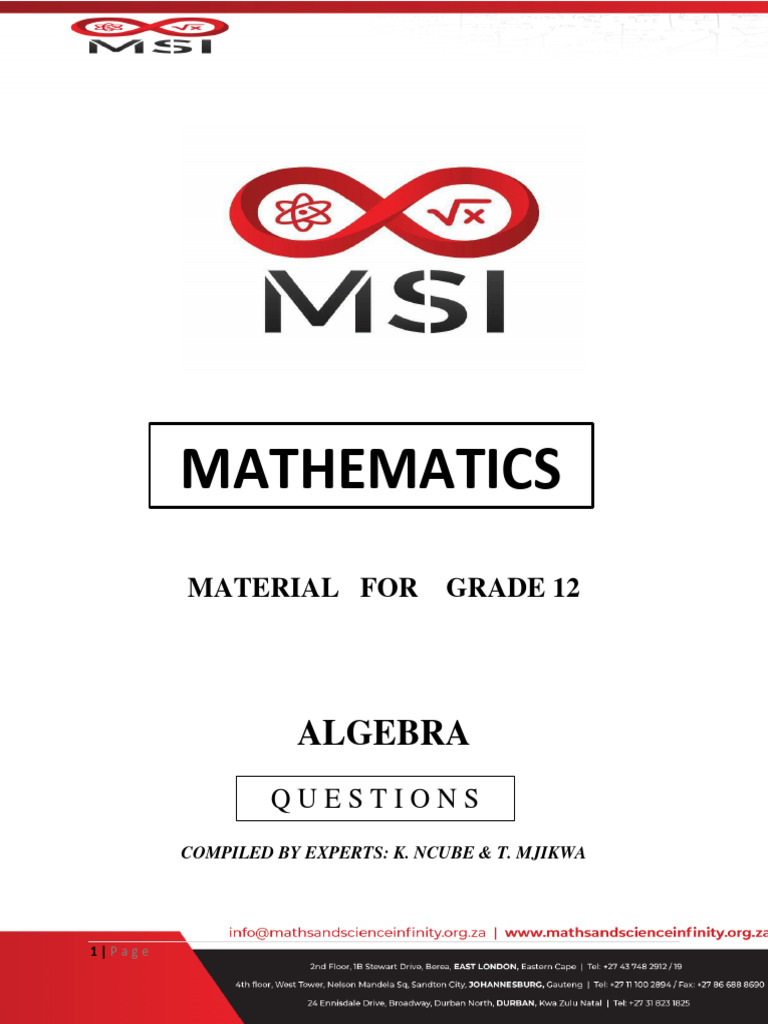 MSI Algebra Memos | Download Free PDF | Equations | Algebra