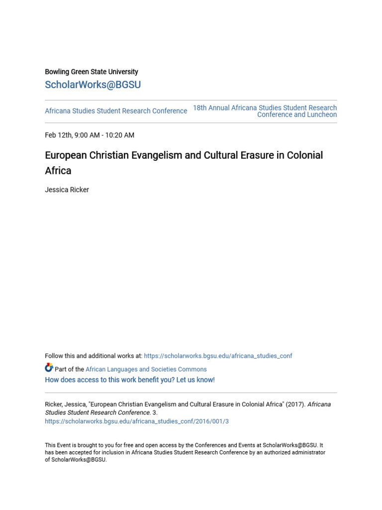 European Christian Evangelism and Cultural Erasure in Colonial Af | PDF ...
