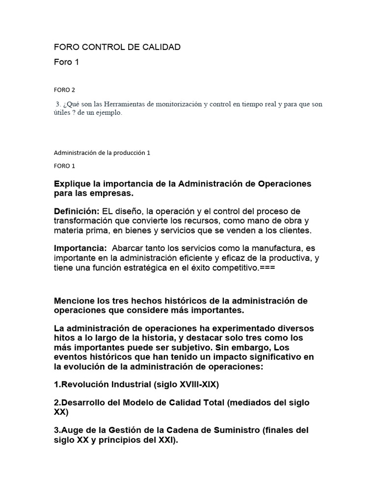 Foro Control de Calidad | PDF | Calidad (comercial) | Mercado (economía)