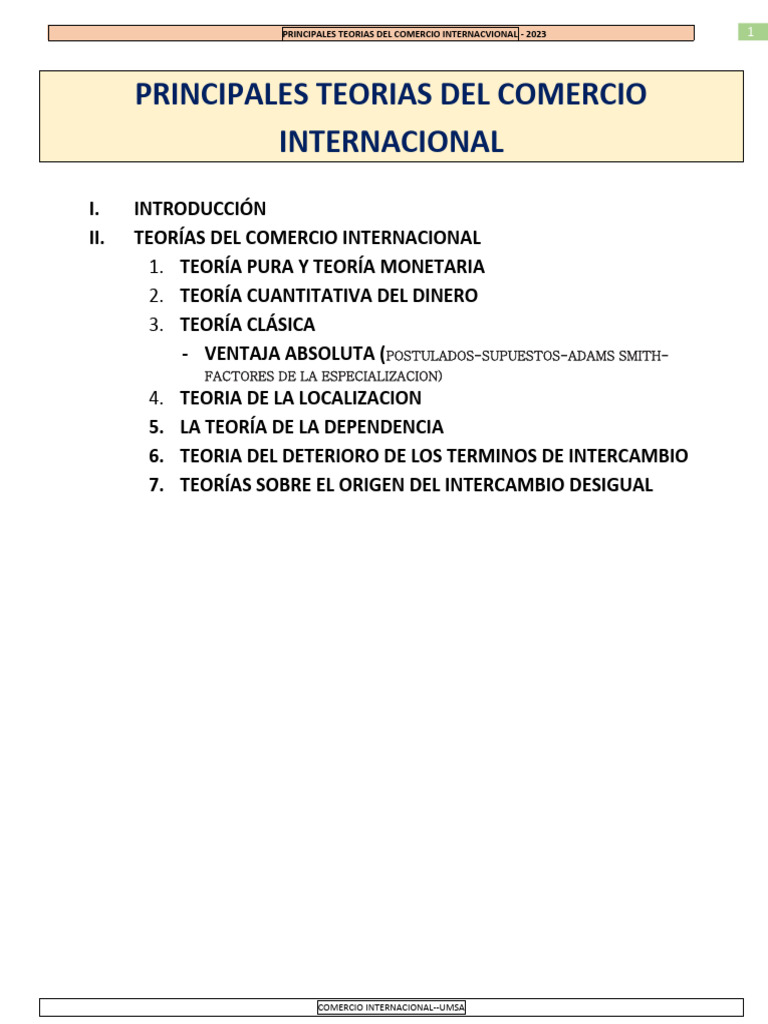 2023 2do. Seme. 6 Principaless Teorias Del Comerio Internacional | PDF | Mercantilismo | Comercio
