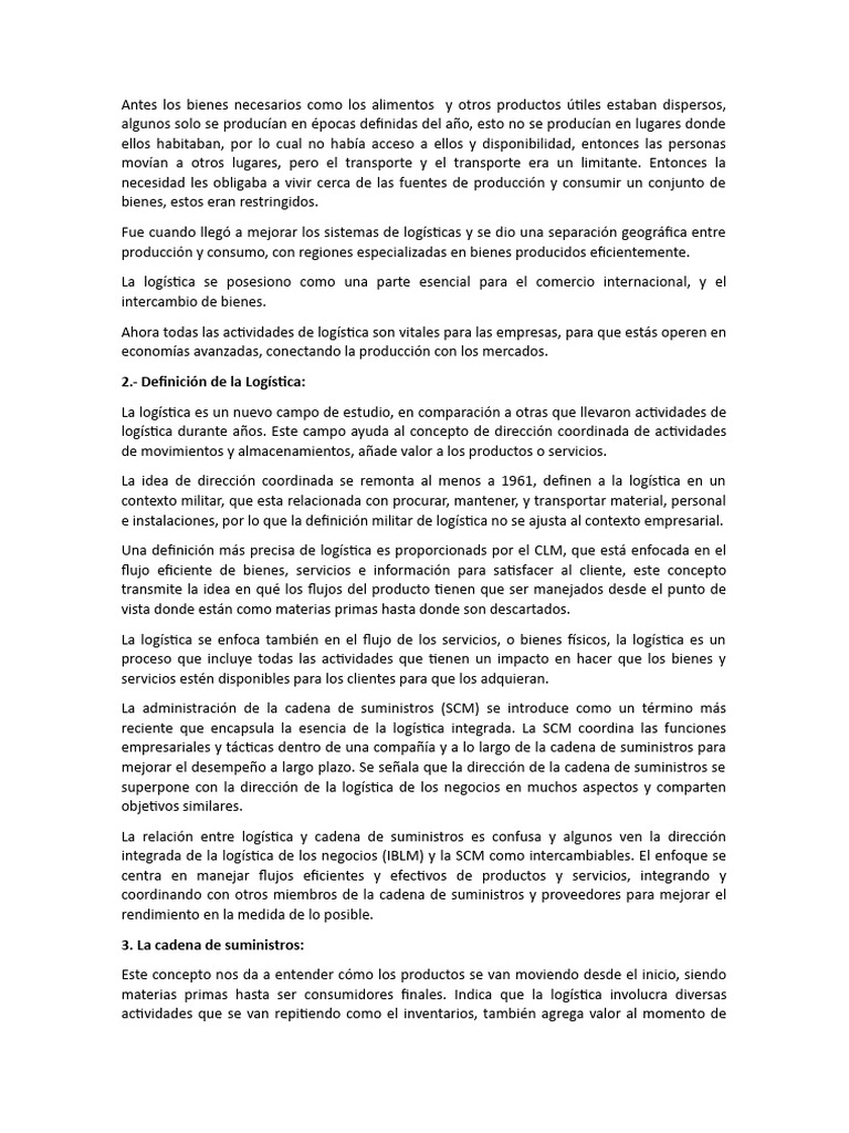 Cap 1 Logística | PDF | Logística | Gestión de la cadena de suministro