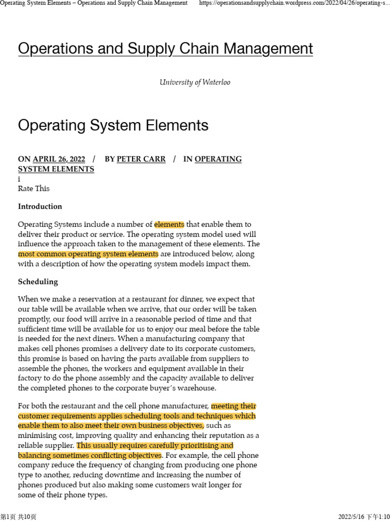 Operating System Elements - Operations and Supply Chain Management | PDF | Performance Indicator ...