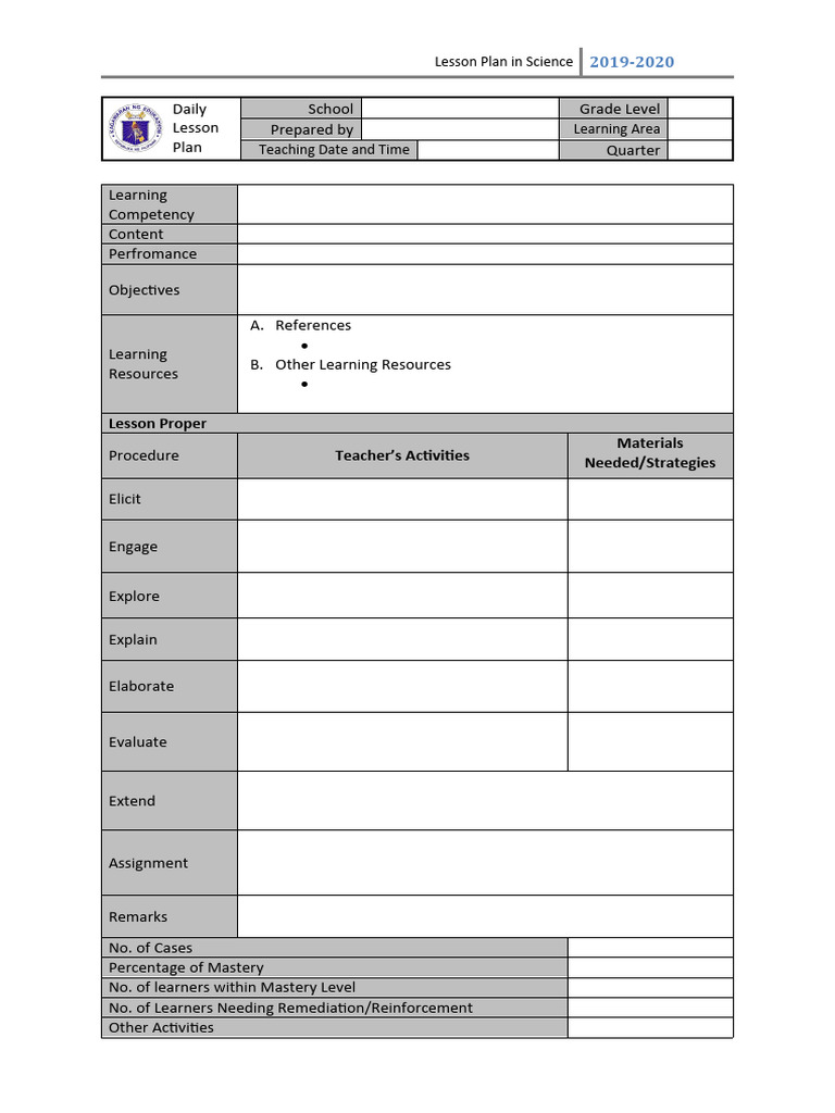 Lesson Plan On 7es Template | PDF