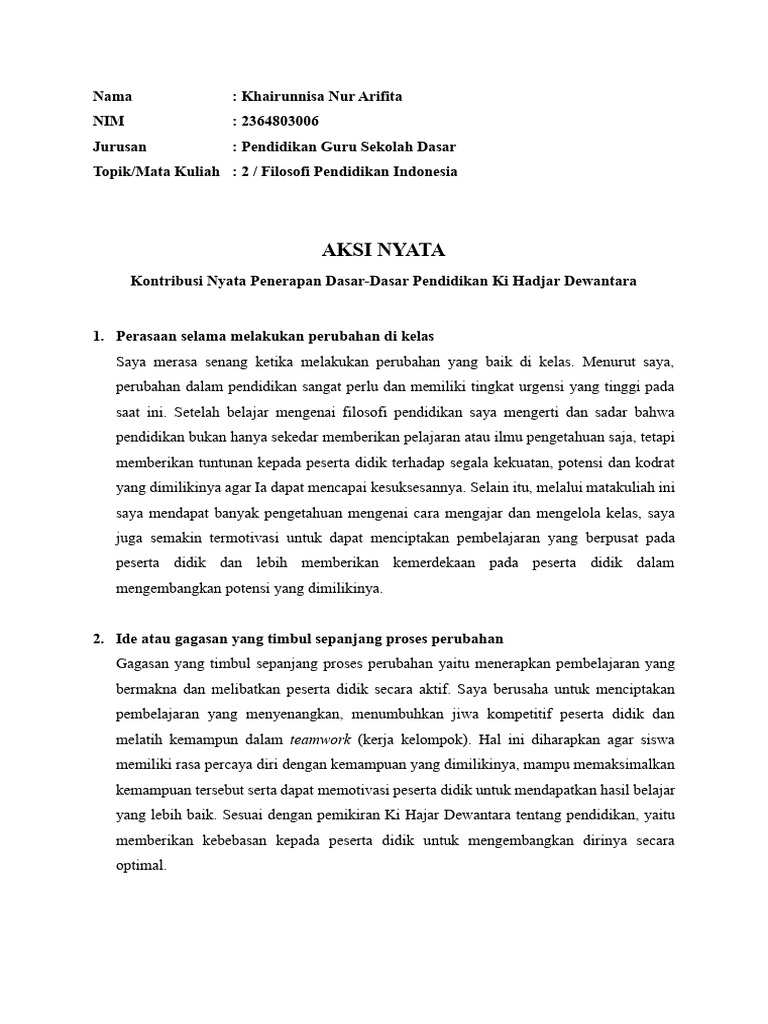 Aksi Nyata - Topik 2 FPI - Khairunnisa Nur Arifita | PDF