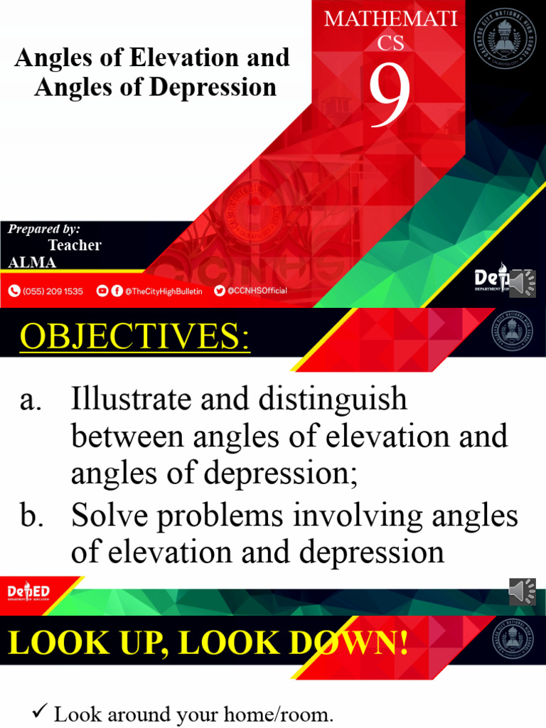 Angle of Elevation and Depression For Video Lesson | PDF | Angle ...