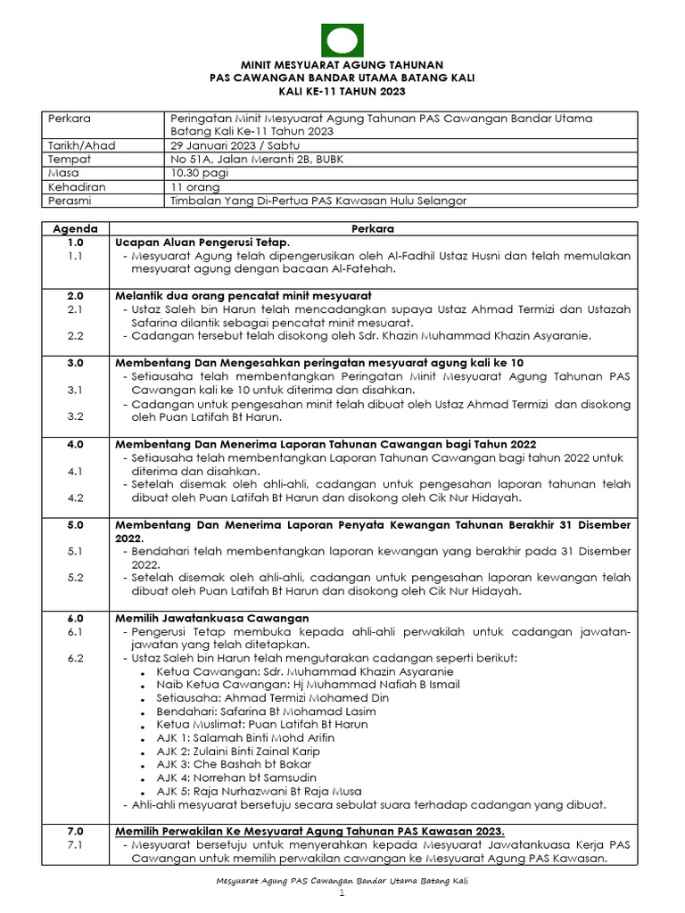 Minit AGM Caw BUBK - 29 Jan 2023 - Signed | PDF