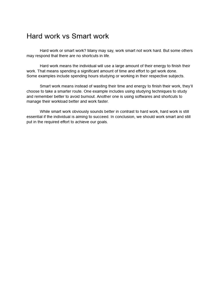 Hard Work Vs Smart Work | PDF