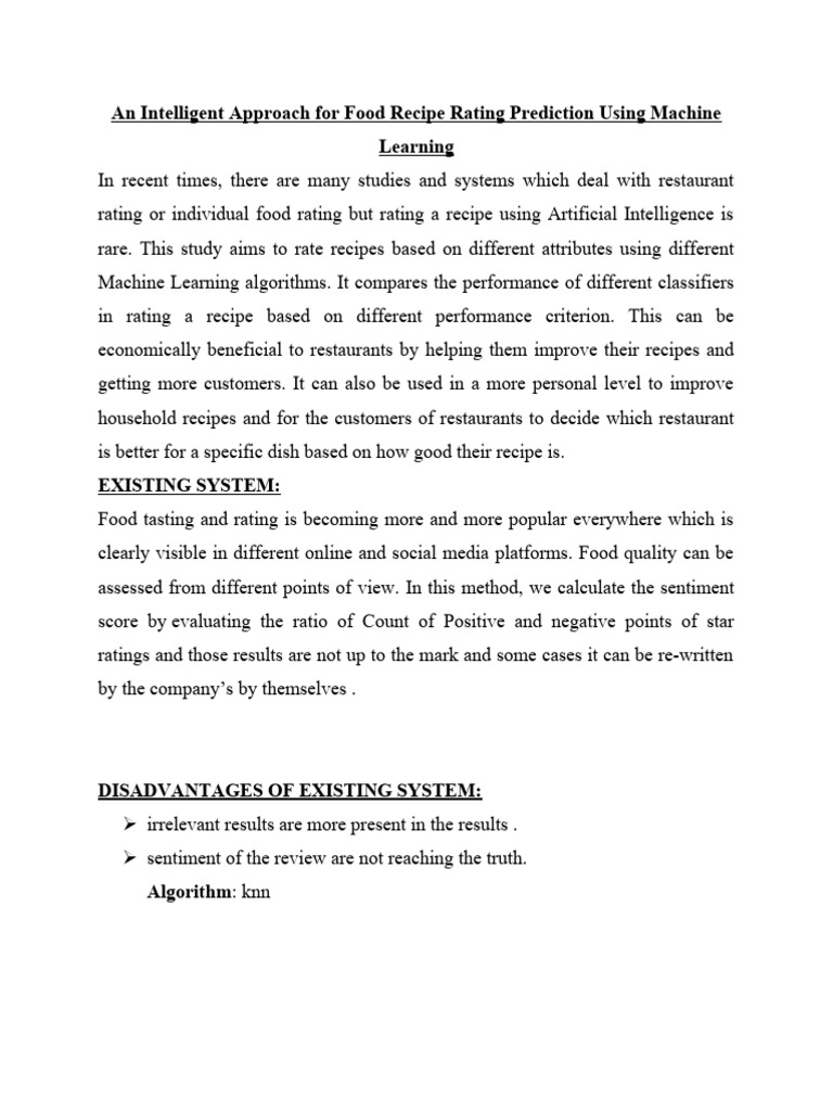 1an Intelligent Approach For Food Recipe Rating Prediction Using Machine Learning | PDF ...