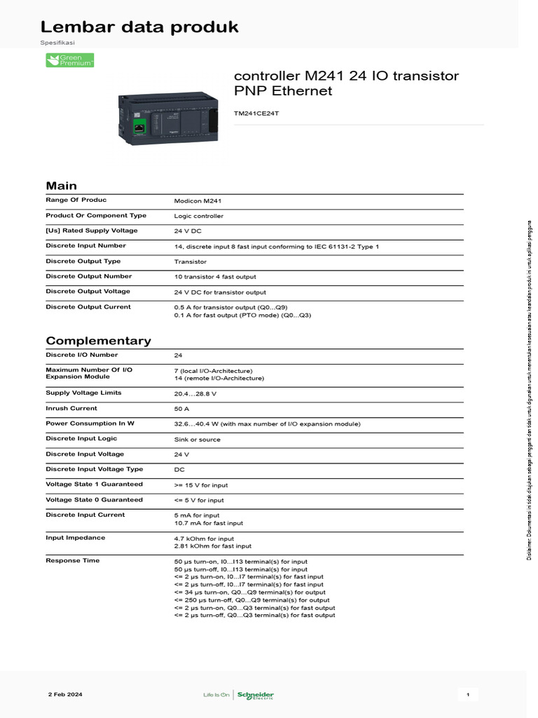 Schneider Electric - Logic-Controller-Modicon-M241 - TM241CE24T | PDF | Computers