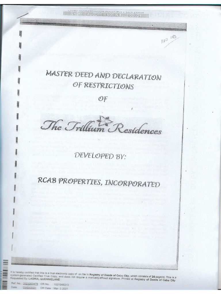 Master Deed - ROD | PDF