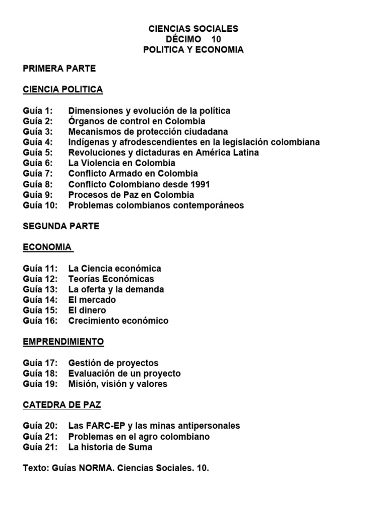 Tematicas de Decimo Grado Ciencias Sociales | PDF