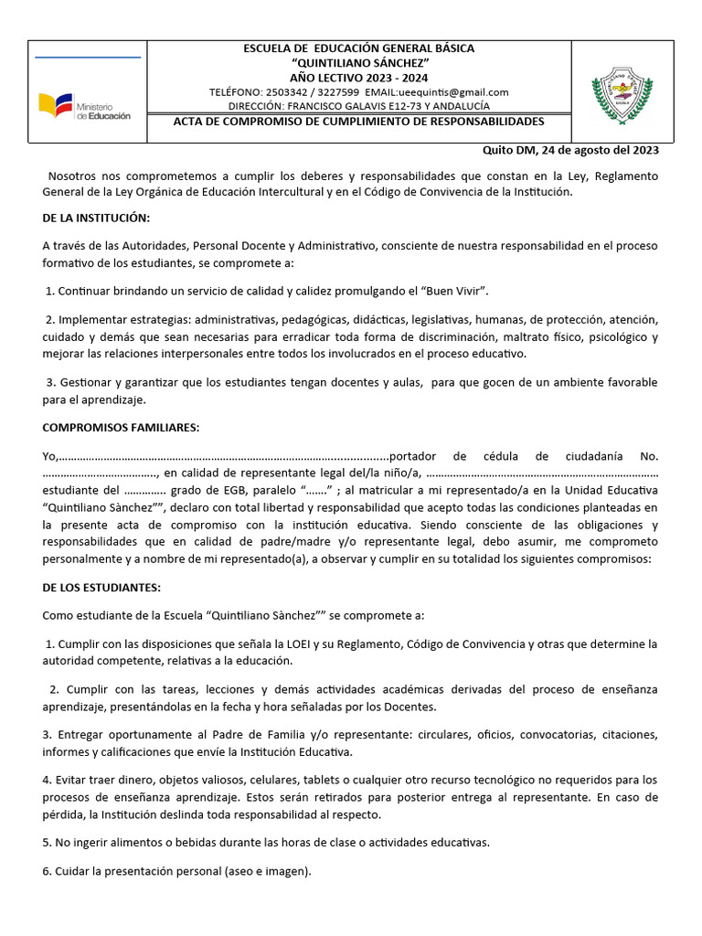Acta de Compromiso Cuarto B | PDF