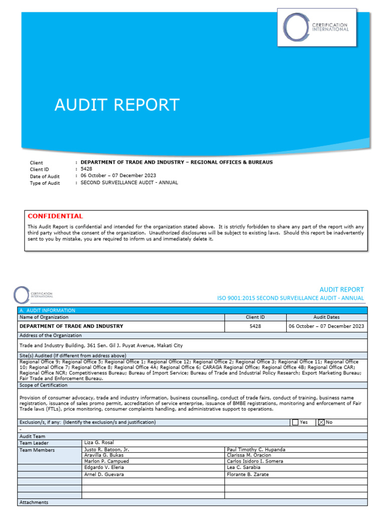 REVISED ONE DTI SECOND SURVEILLANCE AUDIT REPORT - ROs and Bureaus ...