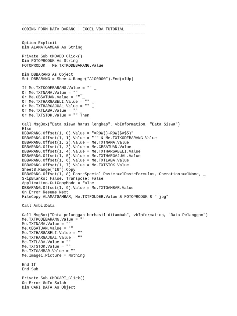 FORM DATA BARANG | PDF