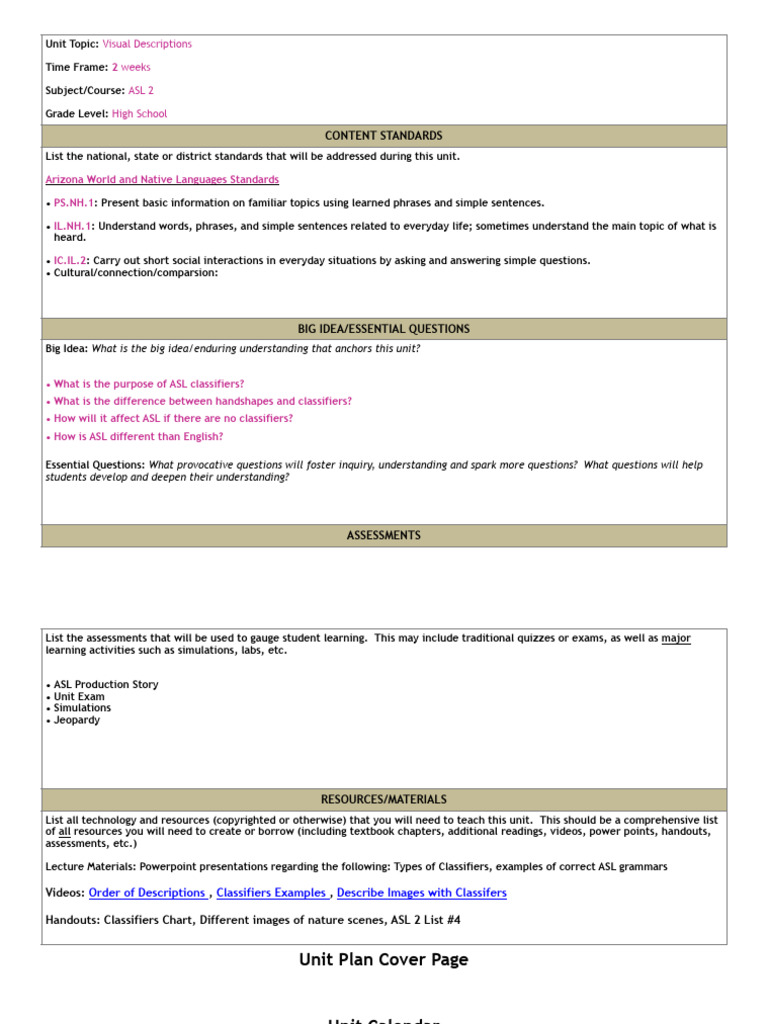 ASL 2 Unit Plan | PDF