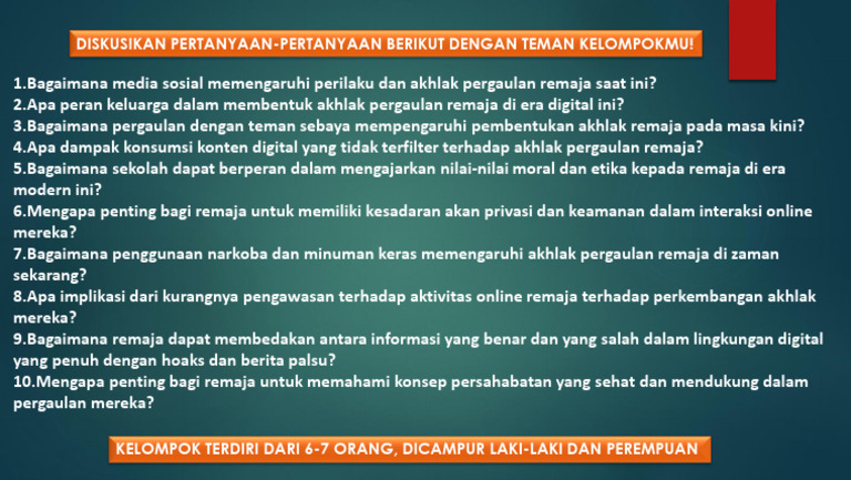 Pertanyaan Diskusi Kelompok-Pergaulan Remaja | PDF